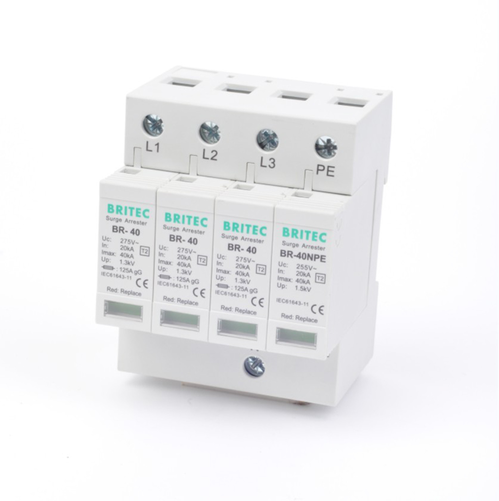 BR-40 3P+1 40kA Lightning Arrestor Thunder Surge Protector Device T2 spd