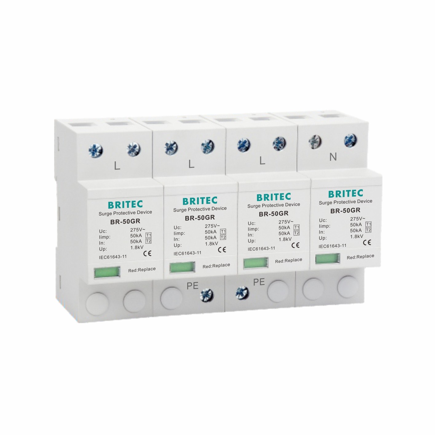 SPD 50KA Type 1 Surge Protector Device 4P 150V 275V 320V AC Lightning ...