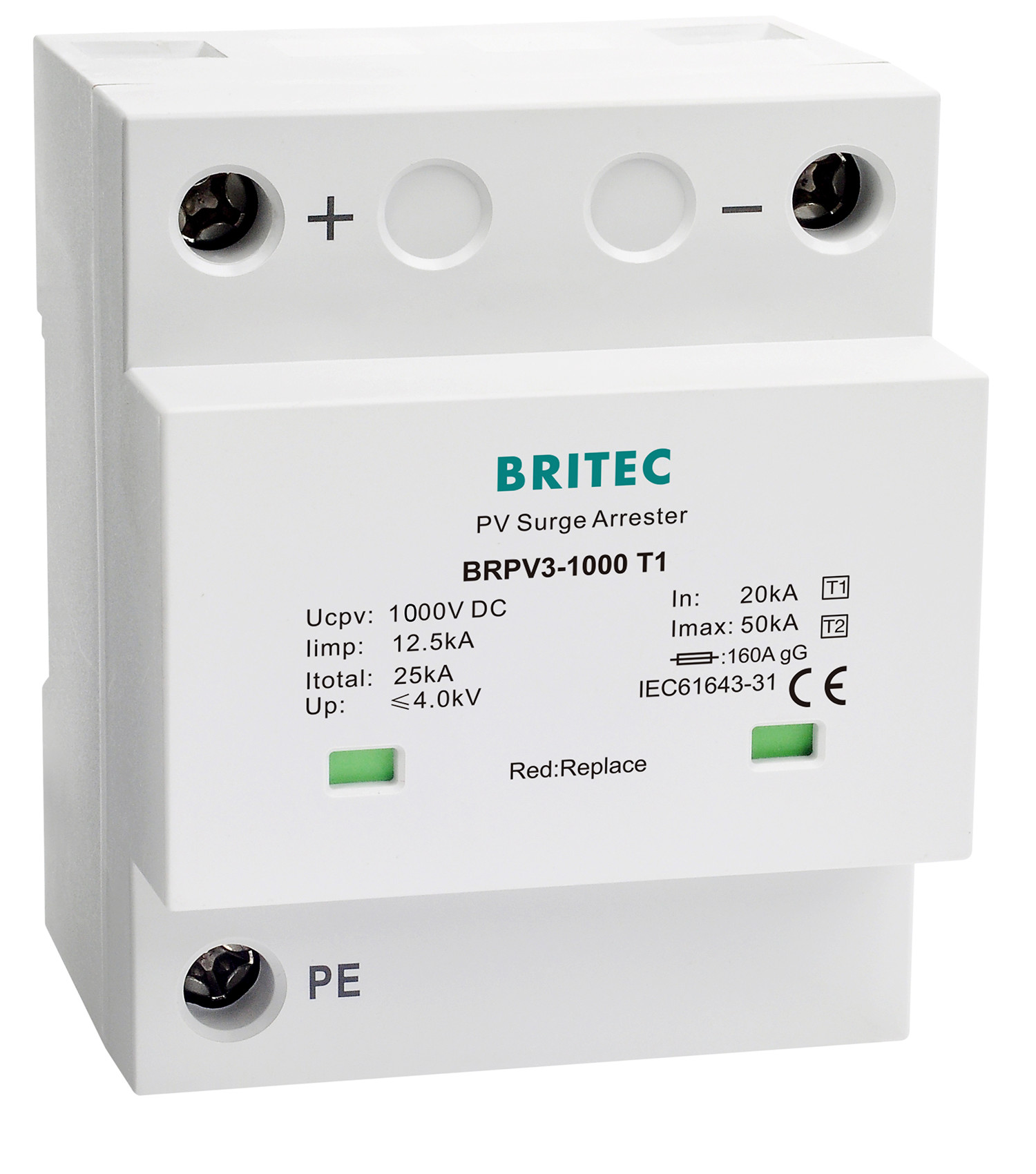 BRPV3-1000 T1 Solar PV Surge Arrester Protection Device 50ka DC SPD ...