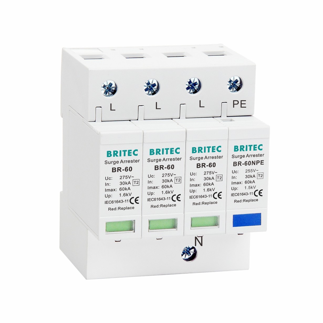 60KA Type 2 Surge Protection Device T2 Class II 3P+NPE Surge Protector