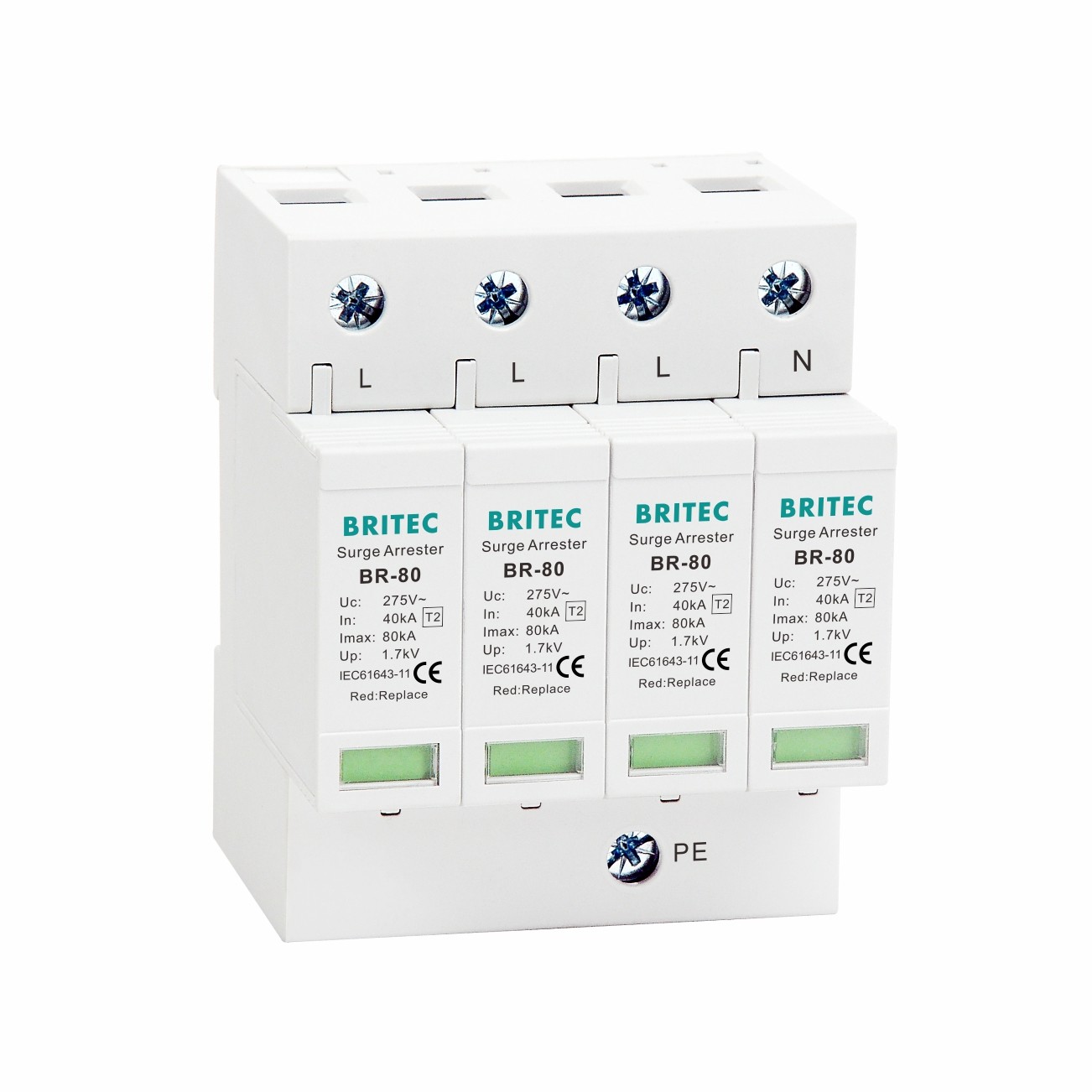 BR-80 4P Type 2 Surge Protection Device SPD 80KA 4P Surge Protector