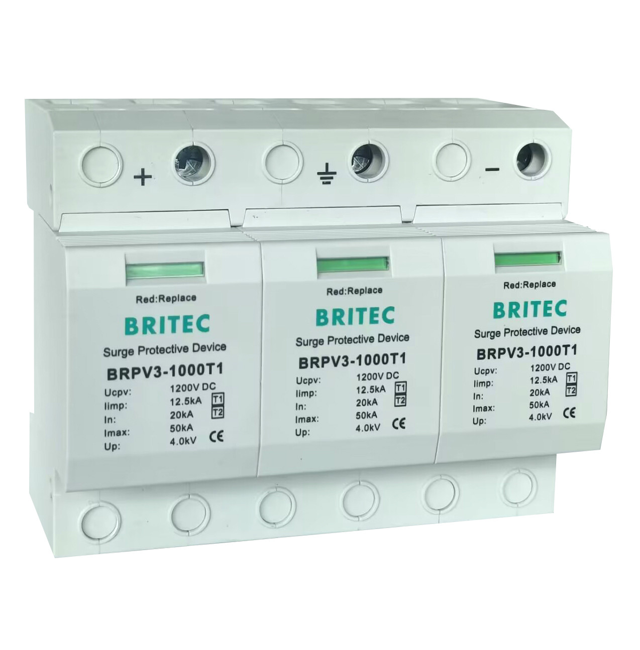 BRPV3-1000 T1 50ka DC 1000V 12.5ka Pv Surge Arrester Solar Surge ...