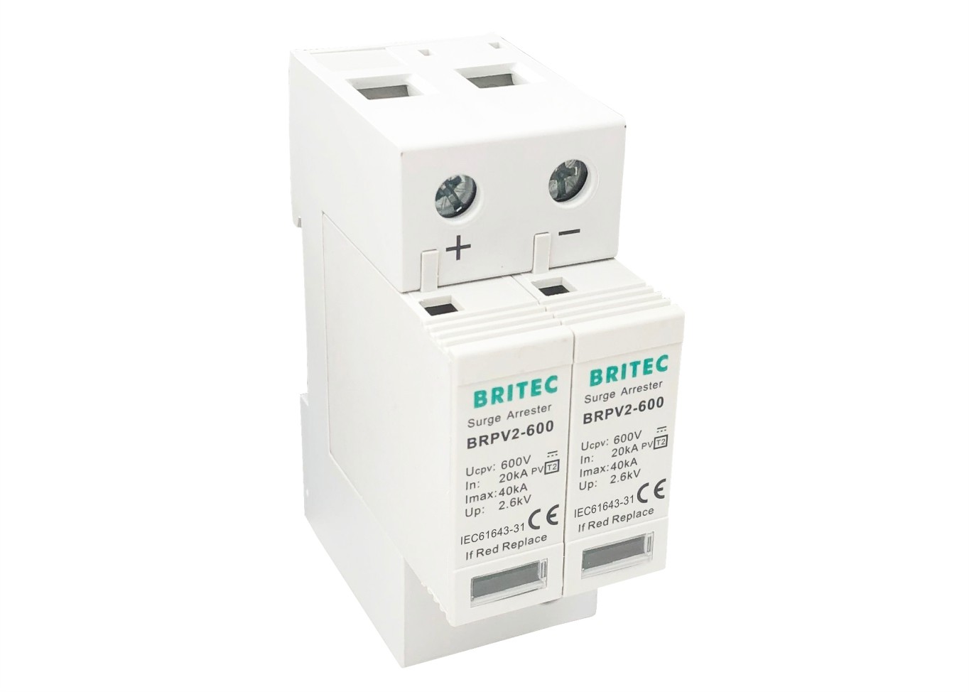 Pluggable 2 Pole 600V Solar Surge Arrester For Solar Inverter