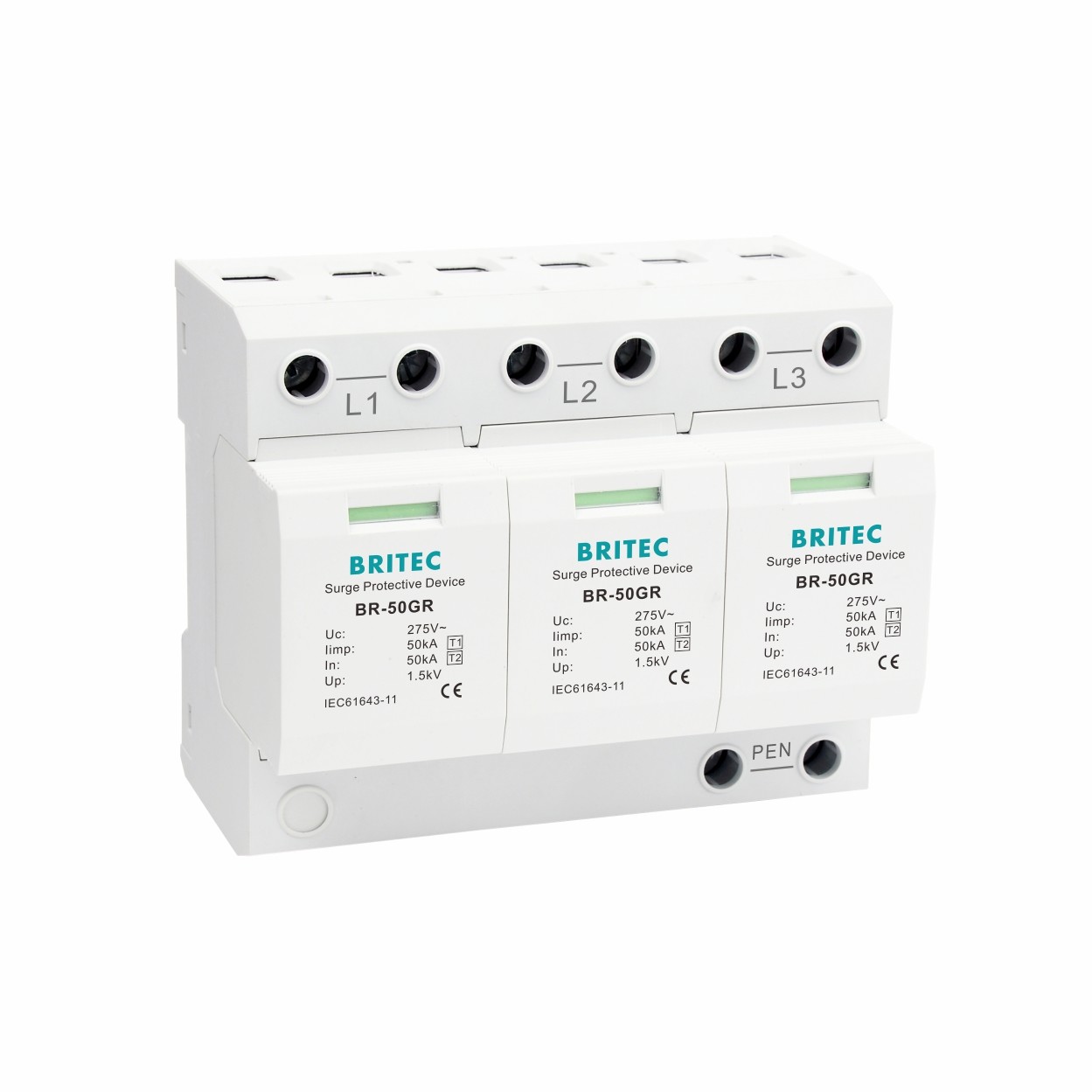 BRITEC BR-50GR 3P Type 1 Surge Arrester 50ka Surge Protection Device ...
