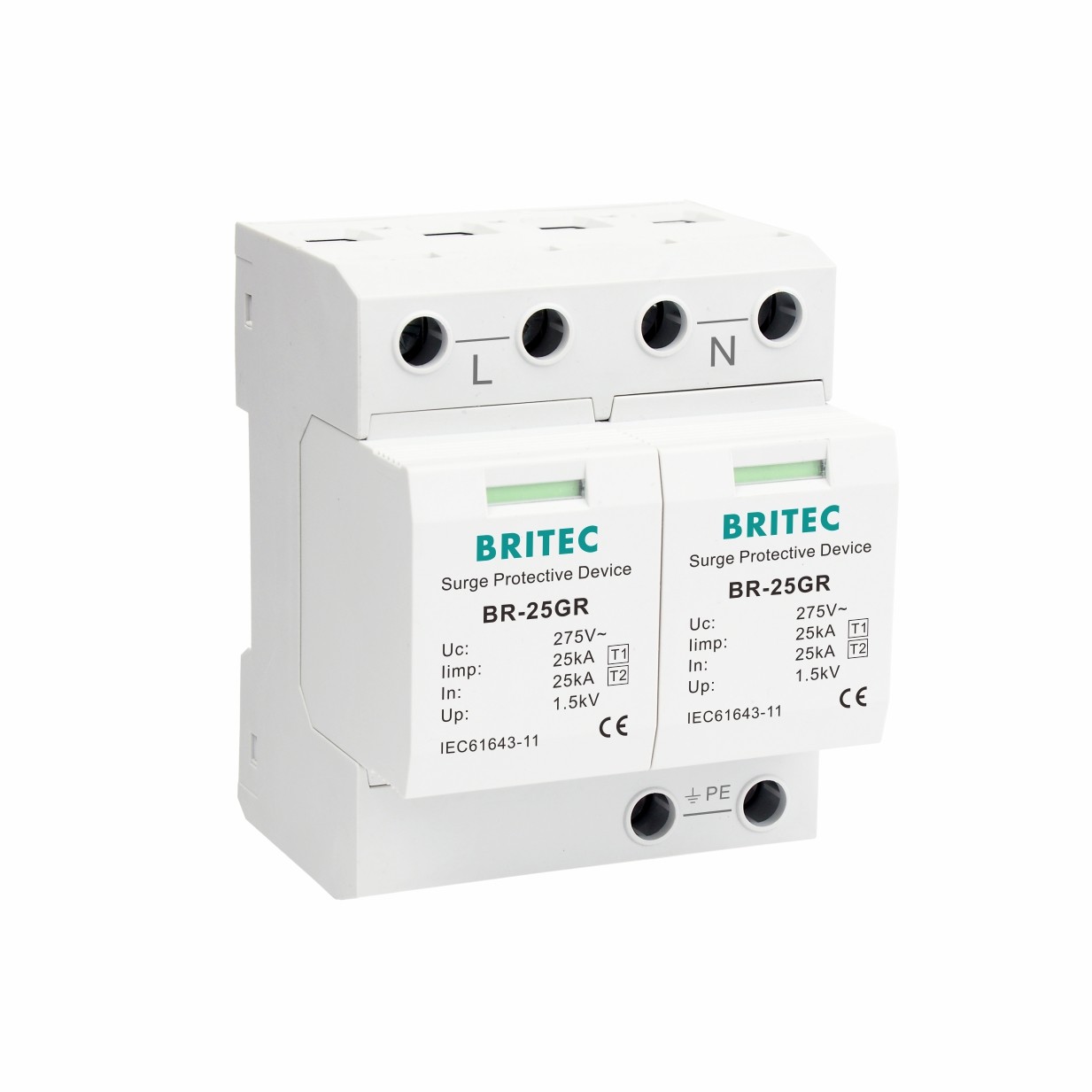 BR-25GR 2P Type 1 Surge Protection Device 50KA Single Phasse SPD spark ...
