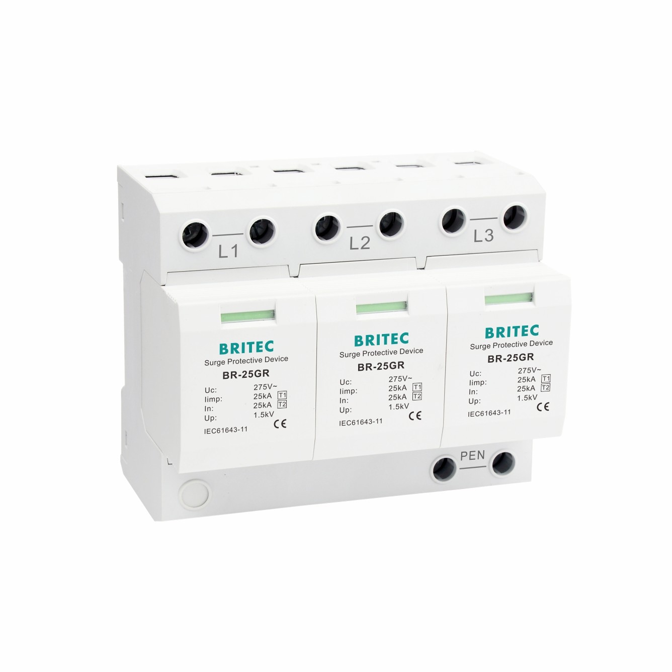 BRITEC Spd Surge Protector BR-25GR 3P 25kA Three Phase Type 1 class 1 ...