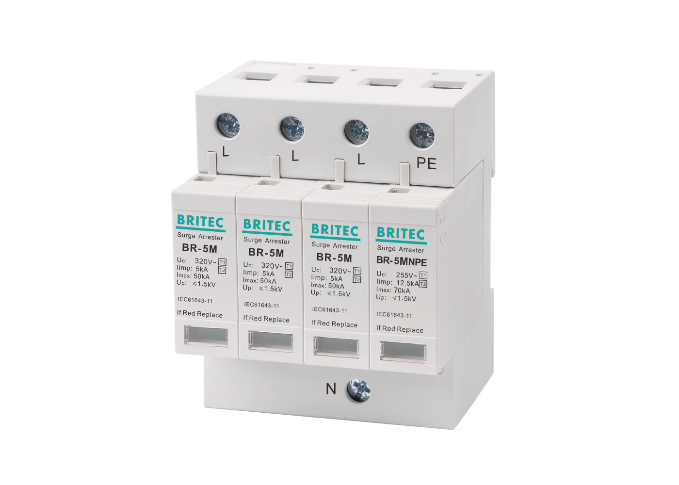 SPD Type 1 And Type 2 Surge Protection Class B+C 5kA 3+NPE 320V