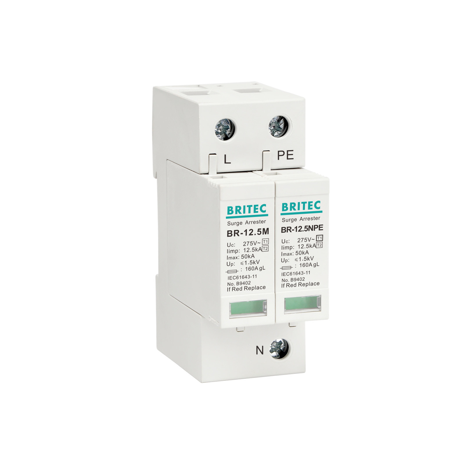 BR-12.5M 1P+1 Electrical Equipment 50kA 275v T1+T2 Surge Arrester surge ...