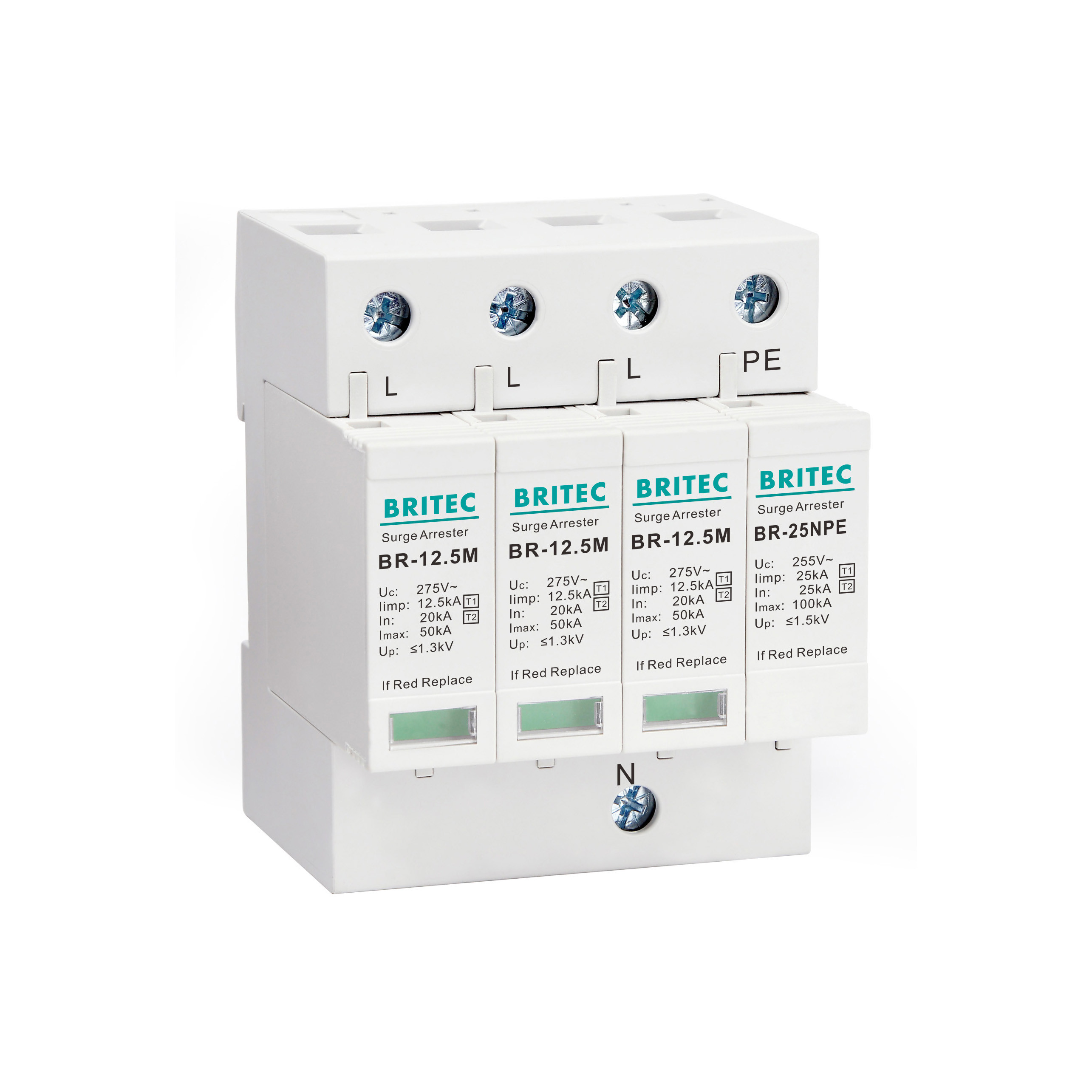 BRITEC BR-12.5M 3P+1 Surge Protection 275v Lightning Arrester Class I ...