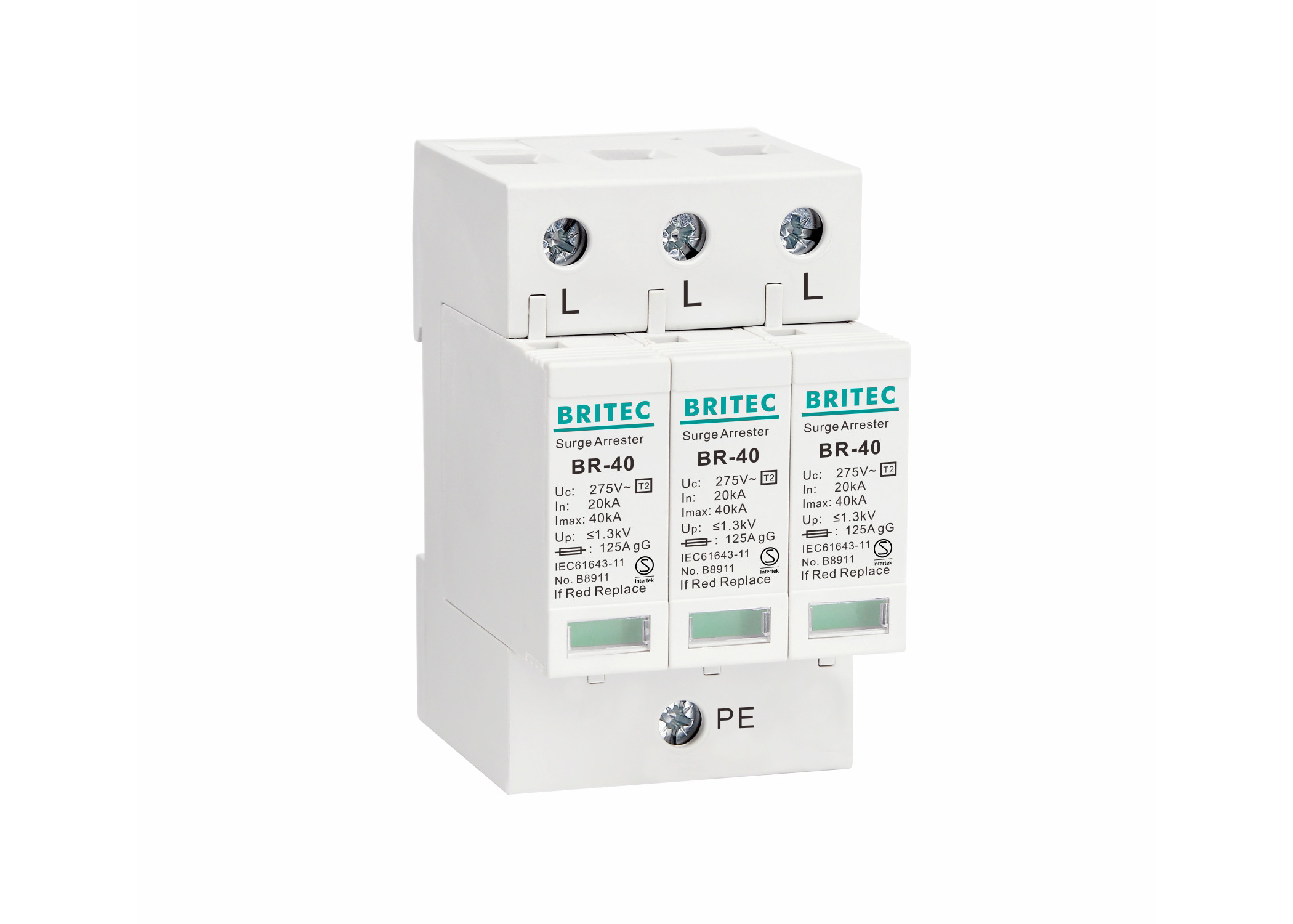 Quick Response 40KA 275VAC Class C SPD Type 2 3 Pole Surge Protector