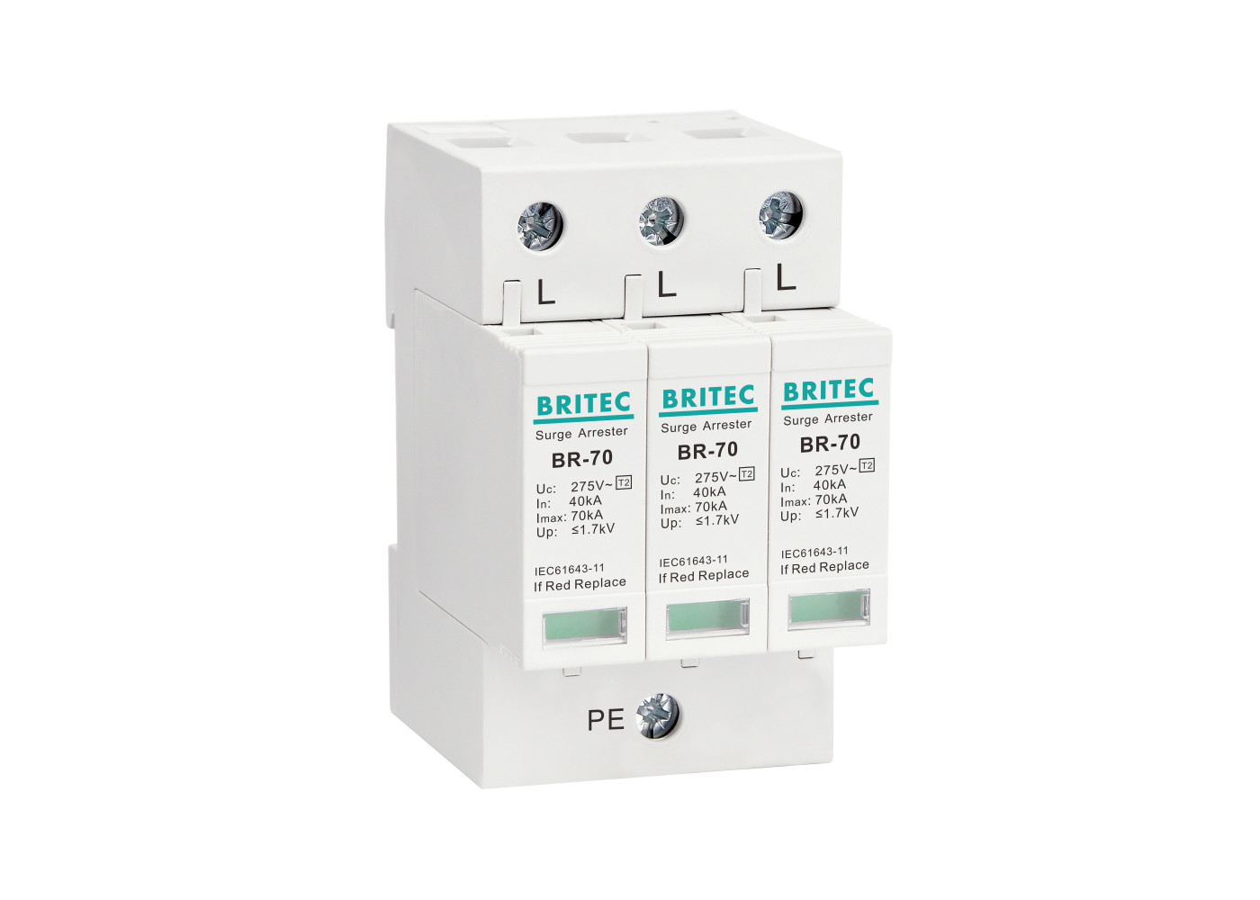 Three Phase Type 2 Surge Arrester 40kA - 70kA 3P Fire Retardant Stable ...