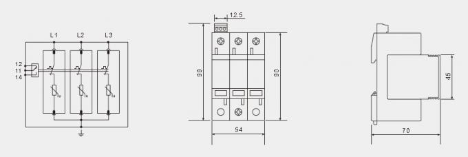 275Vac 12.5kA 3 Poles Spd For Lightning Protection Type 1+2/ Class I+II