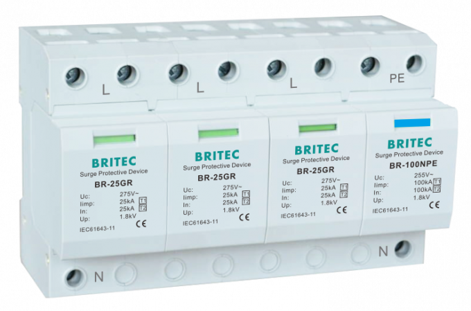 BR-25GR 3+1 AC Type 1 lightning surge arrestor Electrical Surge ...