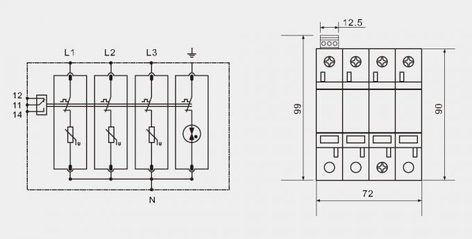 SPD Type 1 And Type 2 Surge Protection Class B+C 5kA 3+NPE 320V
